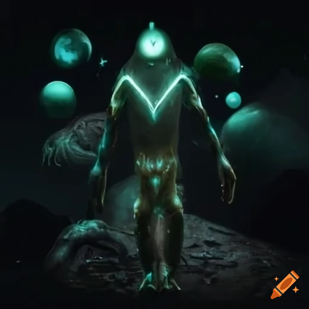 Intriguing galactic creature with glowing uniform and multiple limbs on ...