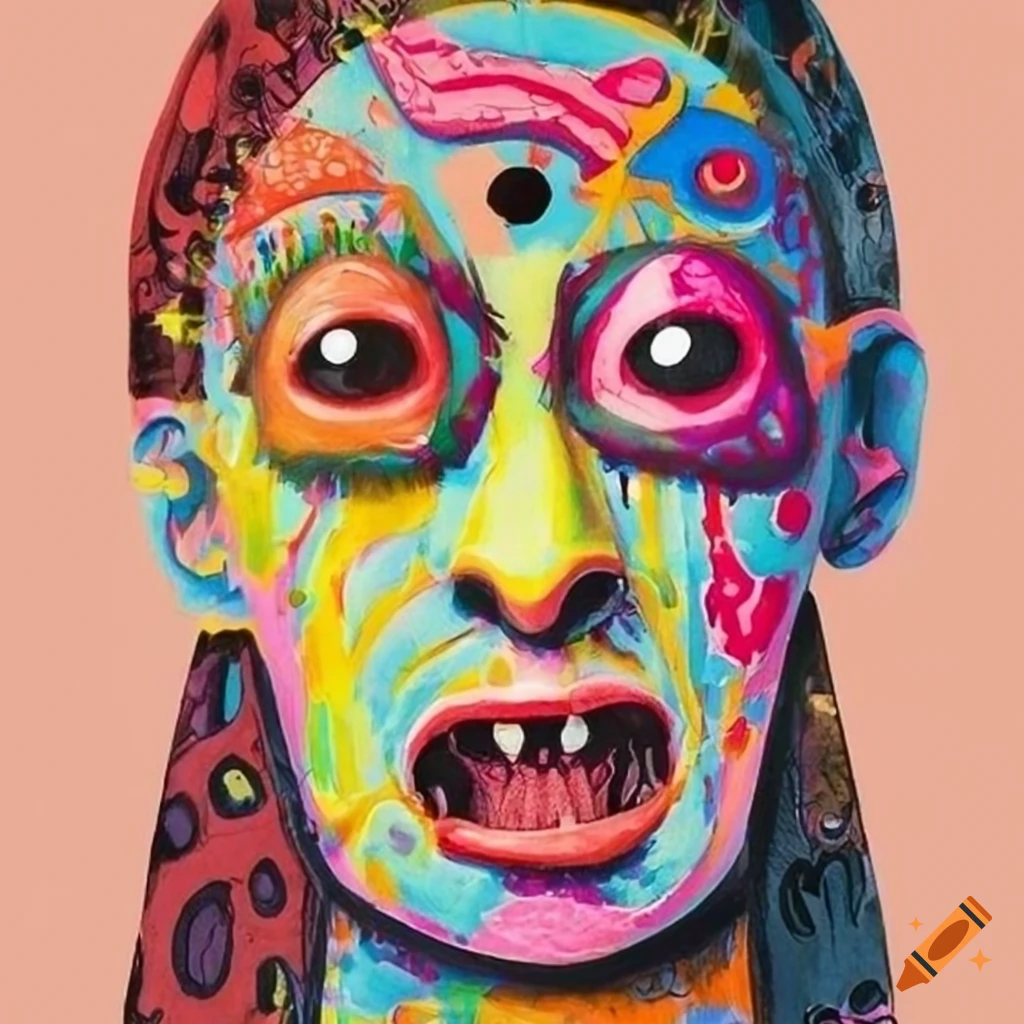 Weird face art brut poster on Craiyon