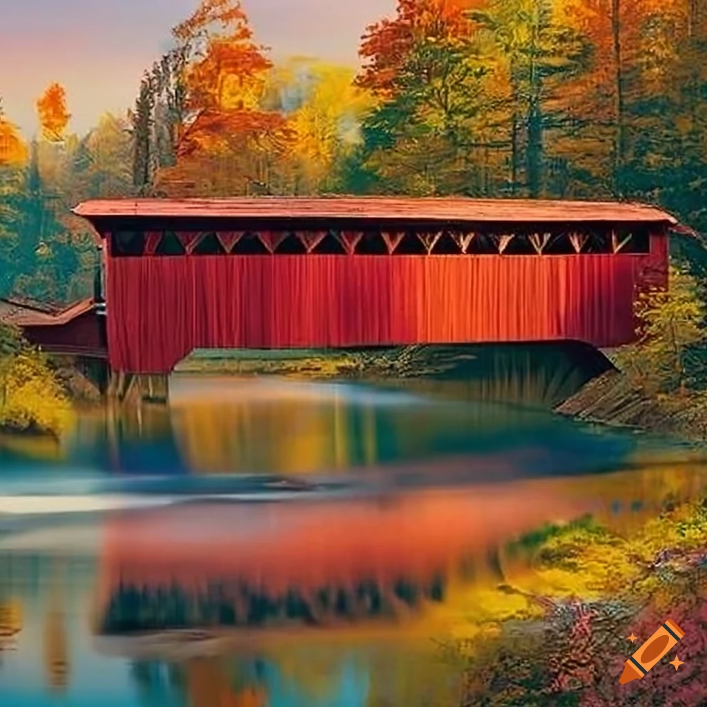 Thomas kincaid covered bridges painting on Craiyon