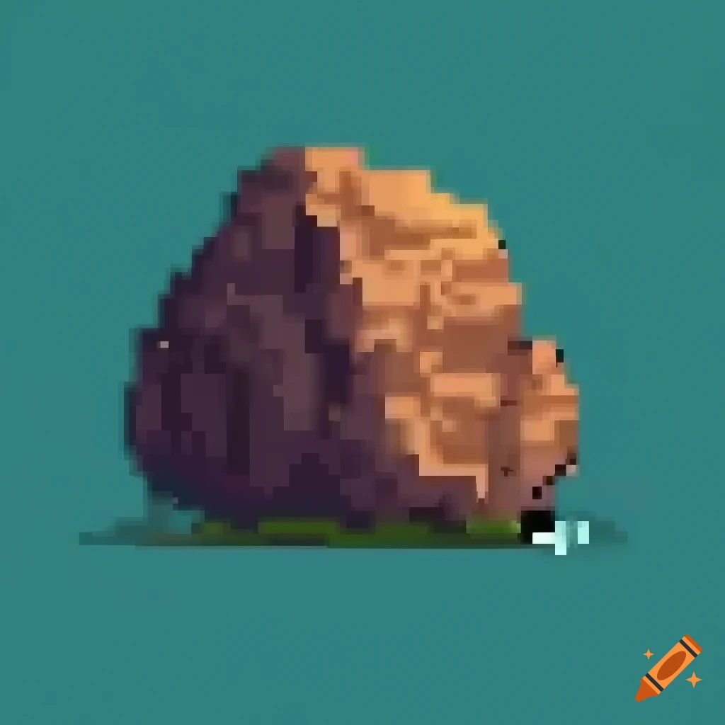 Detailed side view pixel art of a boulder on Craiyon