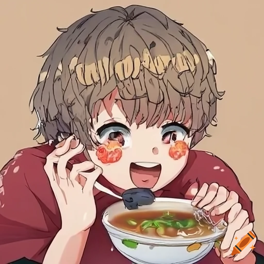 Smiling man enjoying ramen noodle soup on Craiyon