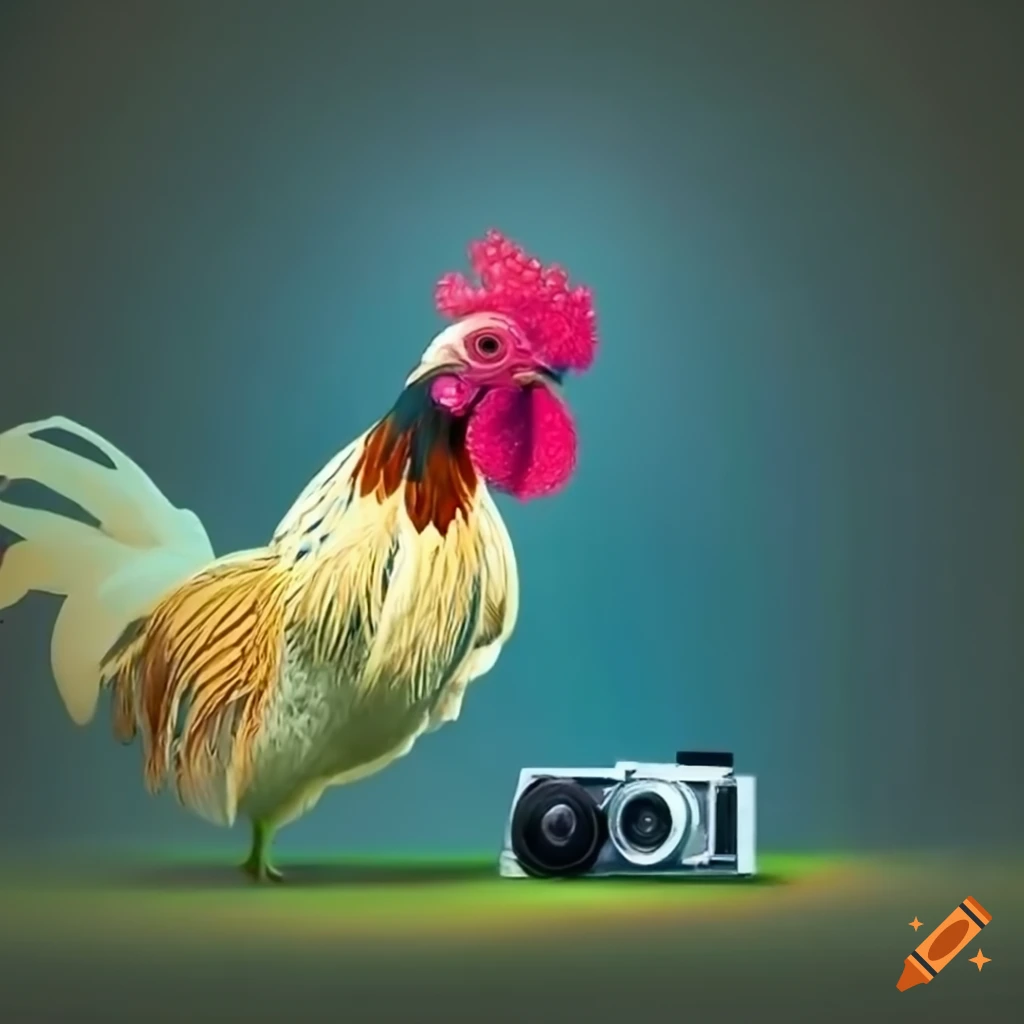 Artistic fowl pecking around with a camera on Craiyon