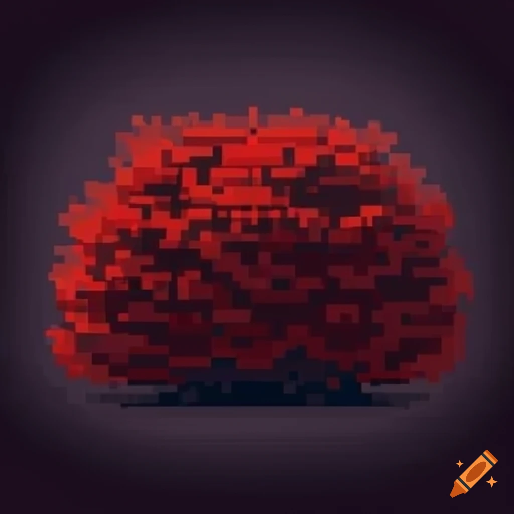 Detailed pixel art of a red fantasy shrub on Craiyon