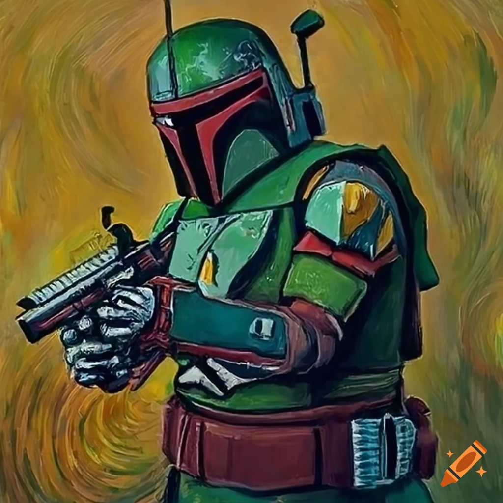 Vincent van gogh painting of boba fett with a laser pistol on Craiyon