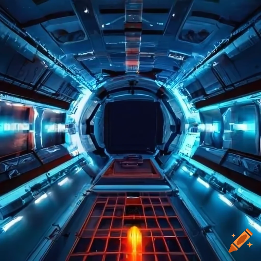 Modern space station interior with indoor skydive experience on Craiyon