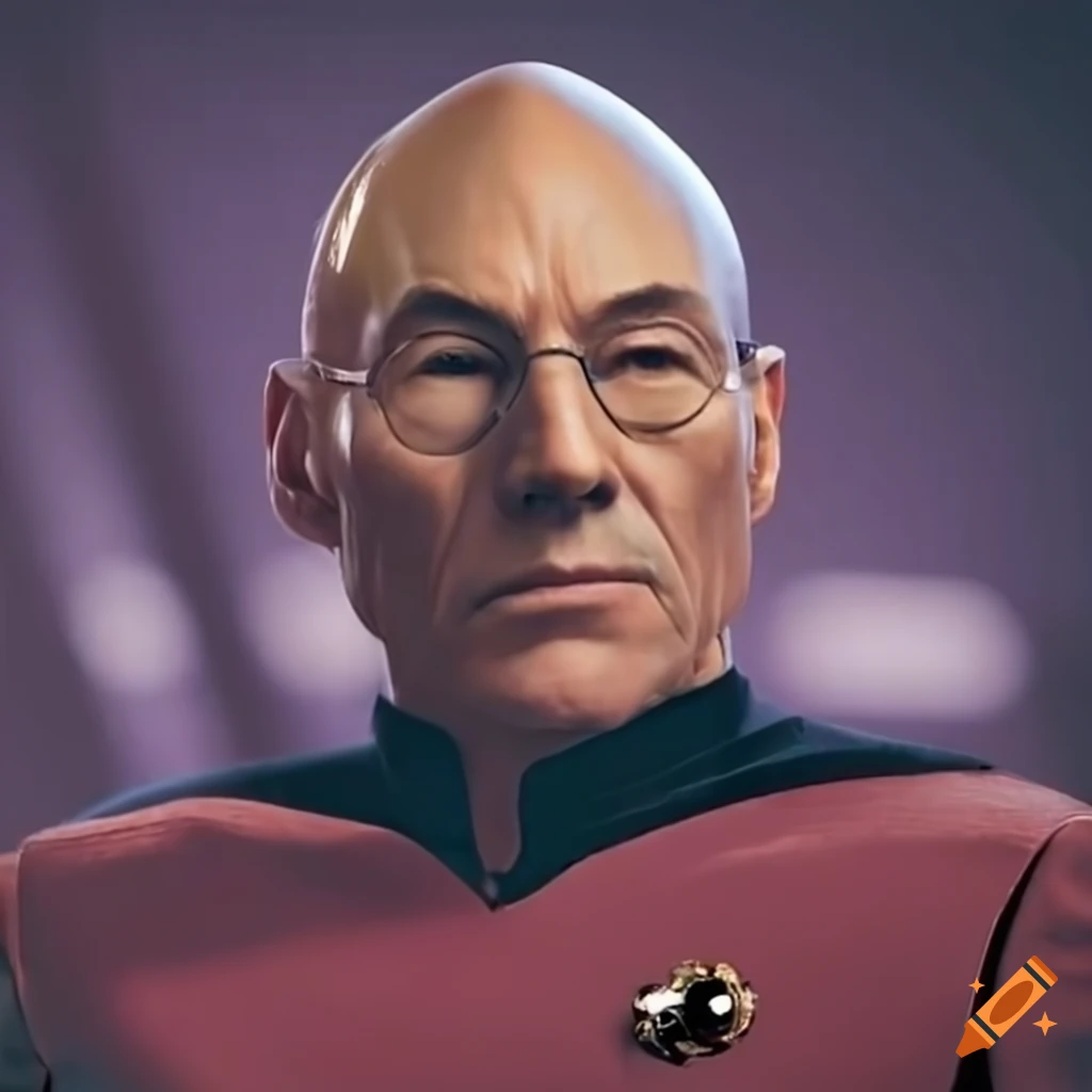 Captain Jean-Luc Picard examining a holographic model with ...