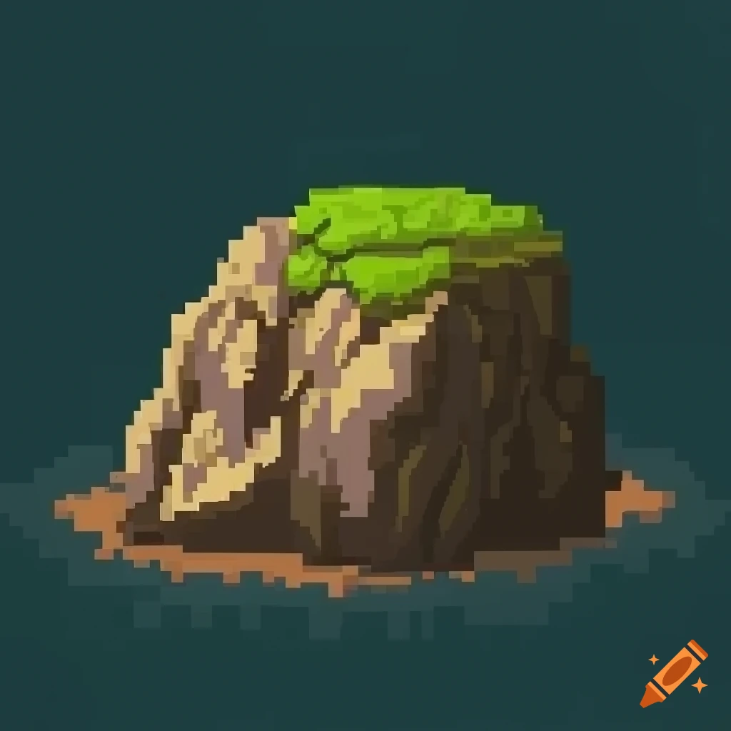 Detailed side view of moss-covered boulder in pixel art on Craiyon