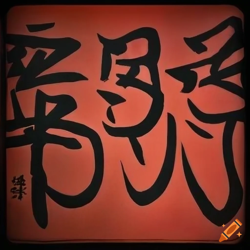 Kabuki japanese letters and words on a wall on Craiyon