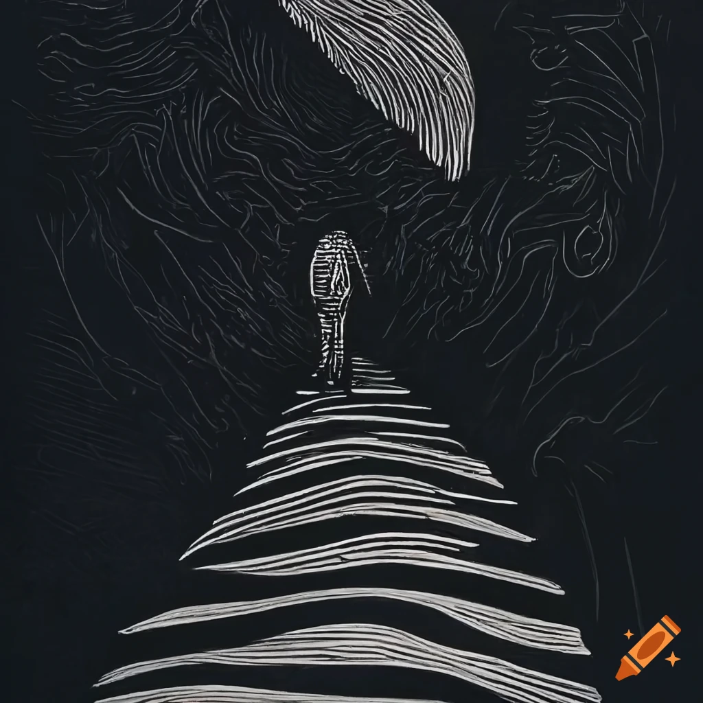 Artwork of a man in stormy weather with monochrome, high contrast ...