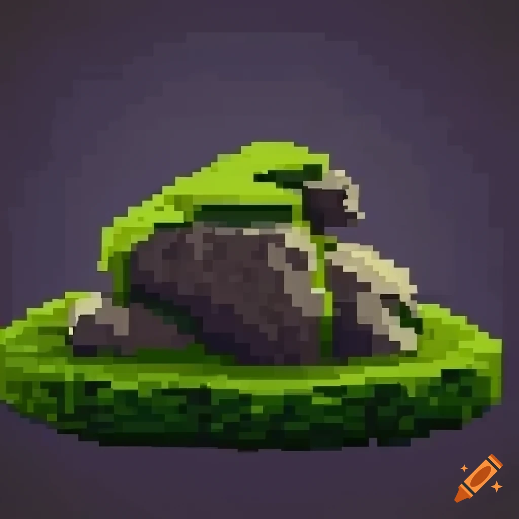 Detailed side view of moss-covered boulder in pixel art on Craiyon