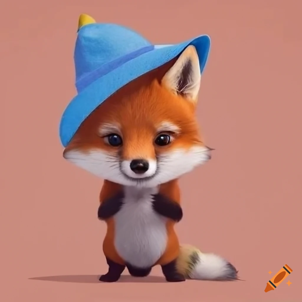 Cute fox wearing a blue hat on Craiyon