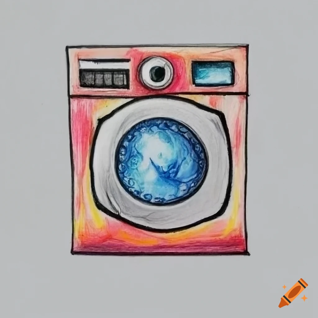 Artistic color pencil drawing of a washing machine on Craiyon
