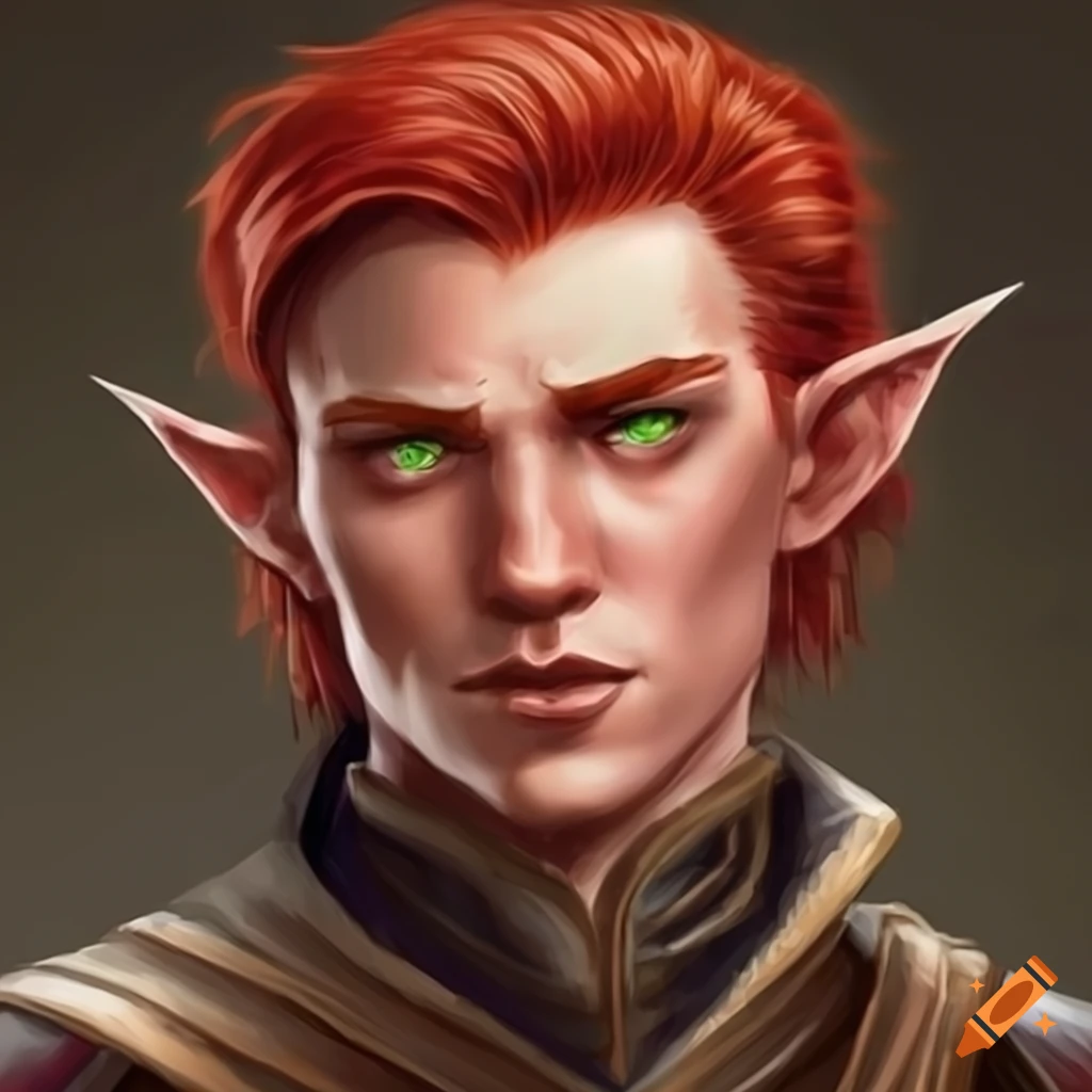 Half-elf ranger with red hair in a fantasy setting on Craiyon