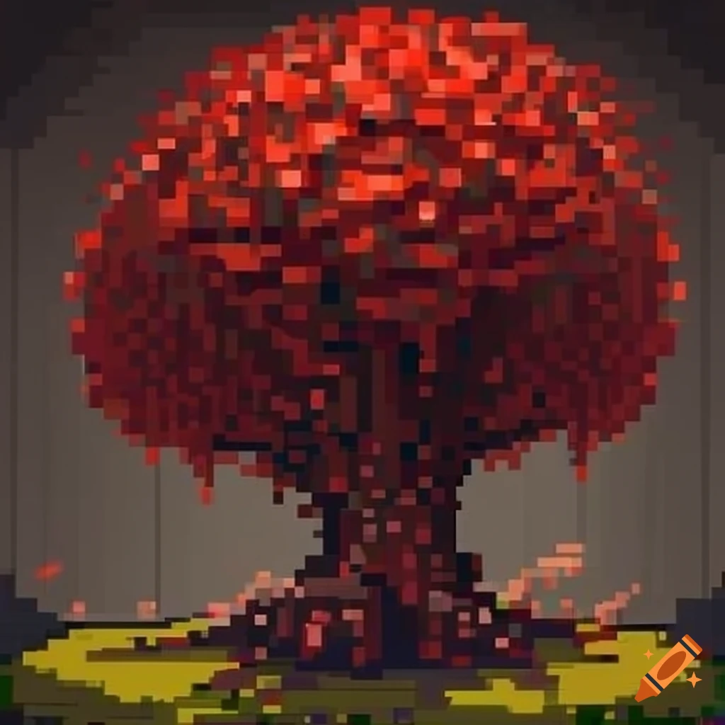 Detailed red fantasy bush in pixel art style on Craiyon