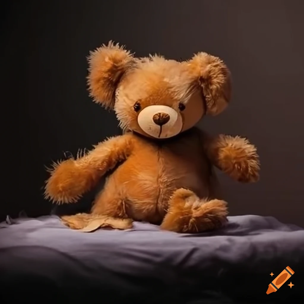 Teddy bear on a cozy bed on Craiyon