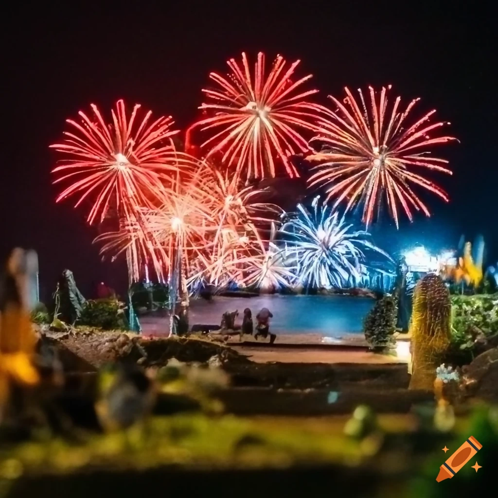 Colorful fireworks in a miniature diorama on Craiyon