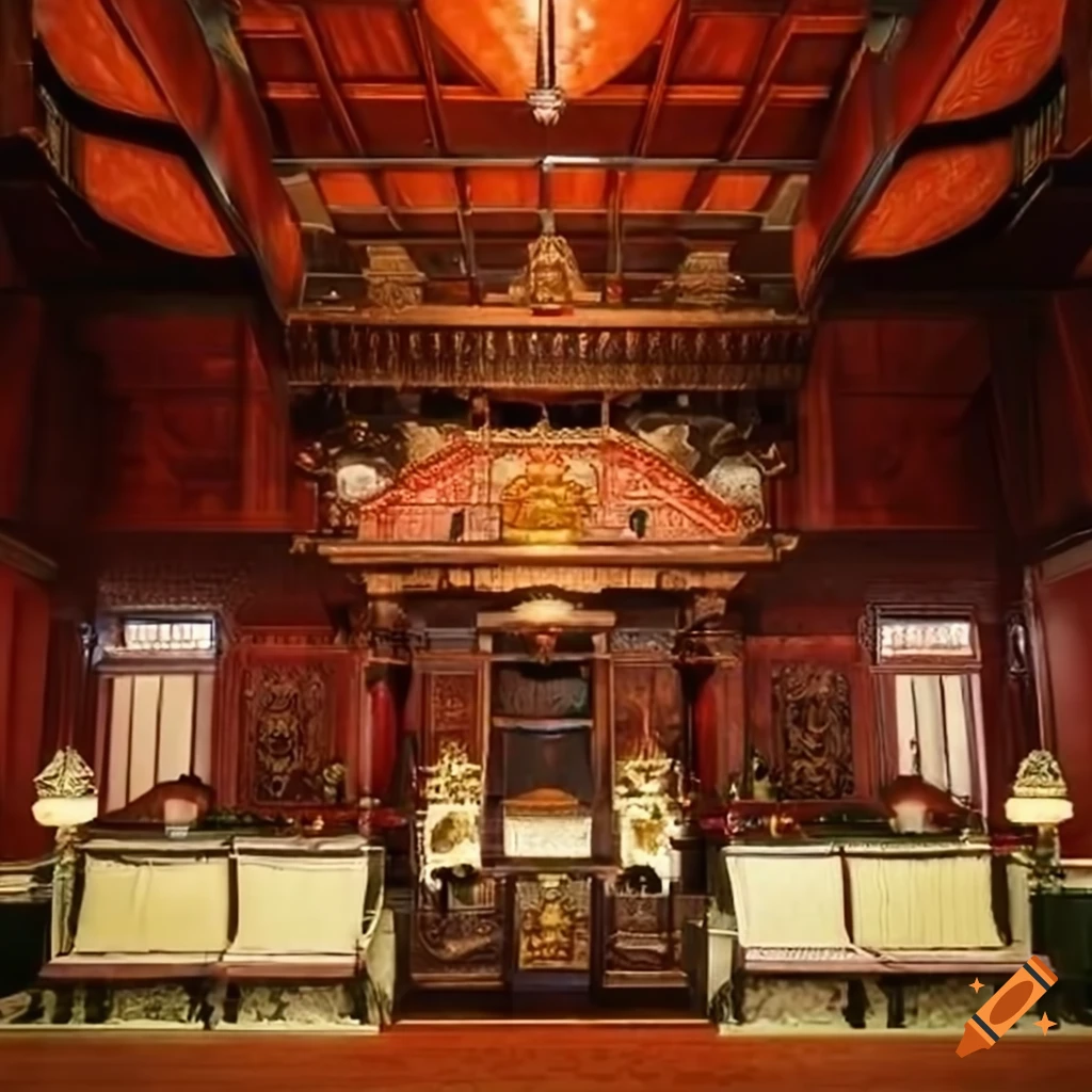 Interior of a traditional asian funeral hall on Craiyon
