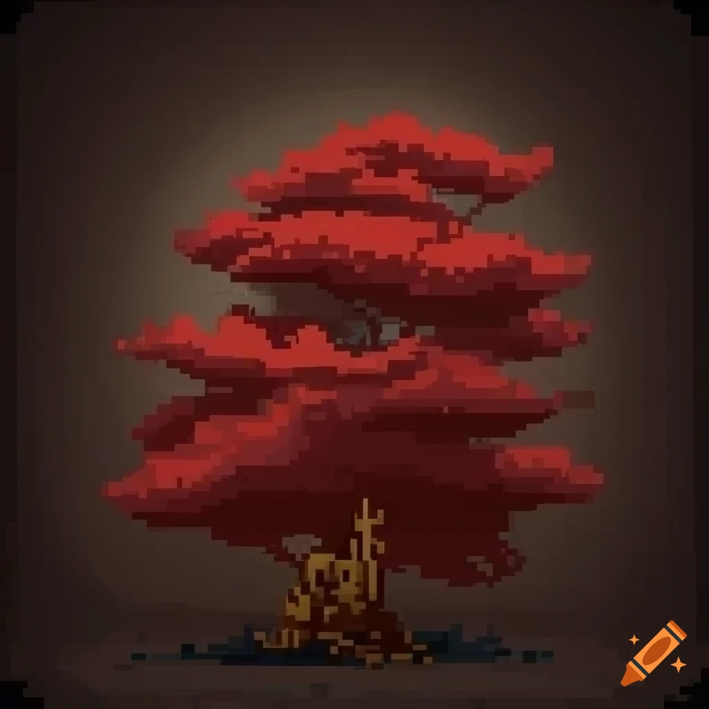 Detailed pixel art of a red fantasy shrub on Craiyon