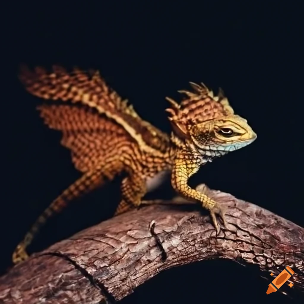 Feathered winged lizard creature in full body view on Craiyon