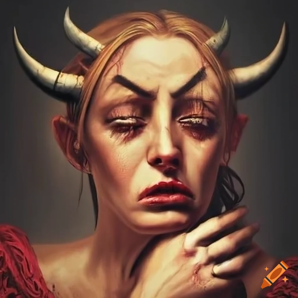 Renaissance devil woman crying on Craiyon