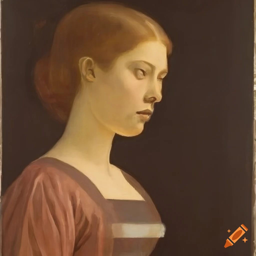 Full Body View Of Pre Raphaelite Young Ladies With Long Hair In The Style Of Cuno Amiet Gwen