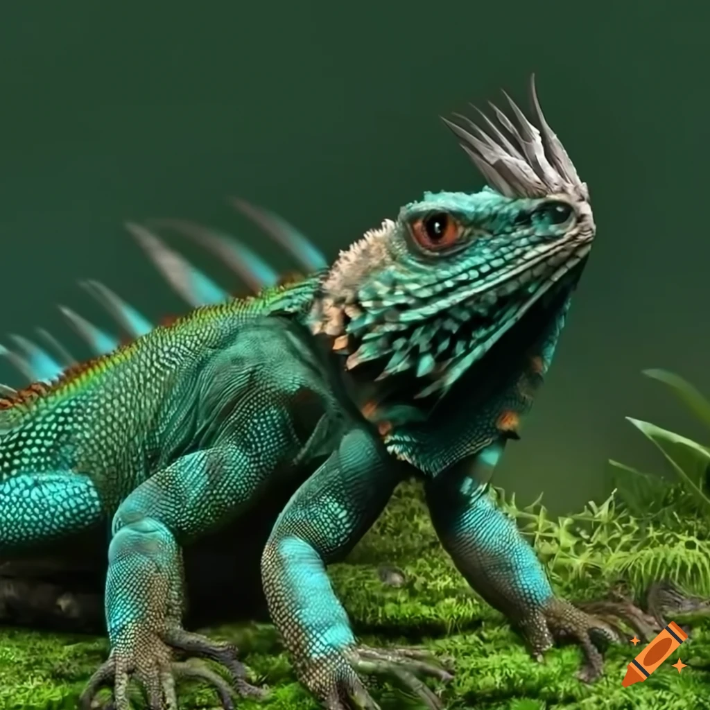 Fantasy hybrid feathered creature with iguana and pheasant features on ...