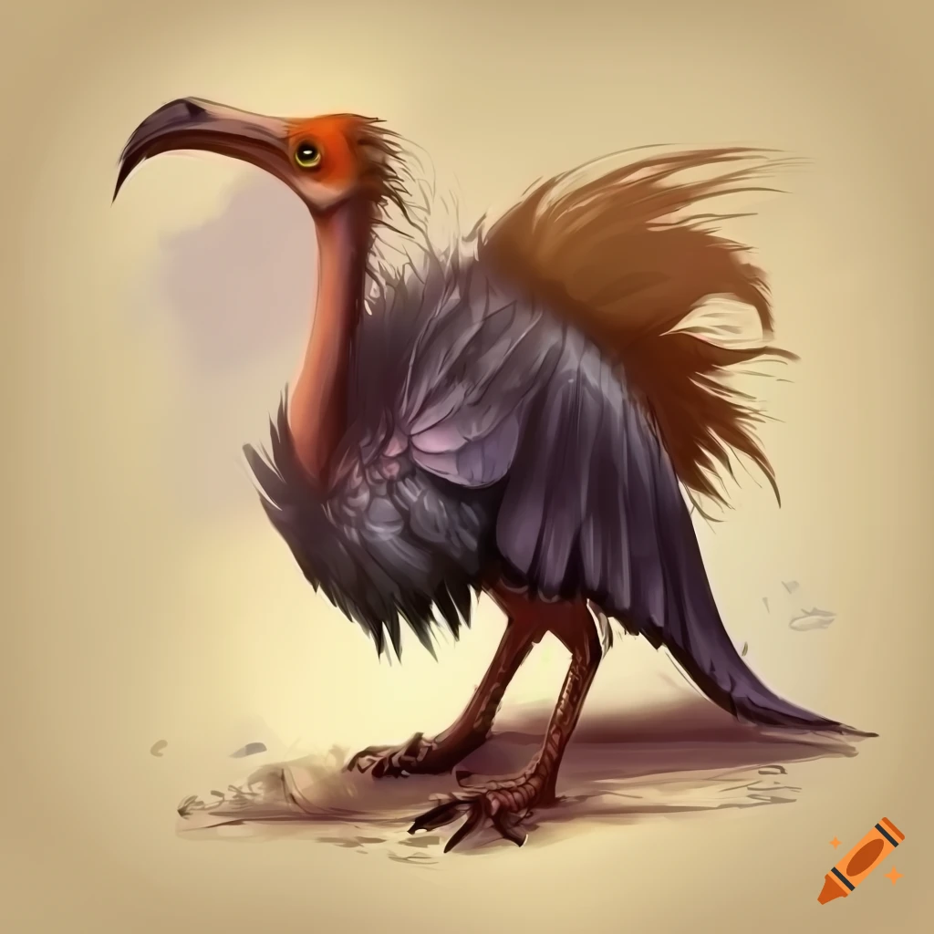 Flightless bird with axe-shaped beak in fantasy art on Craiyon