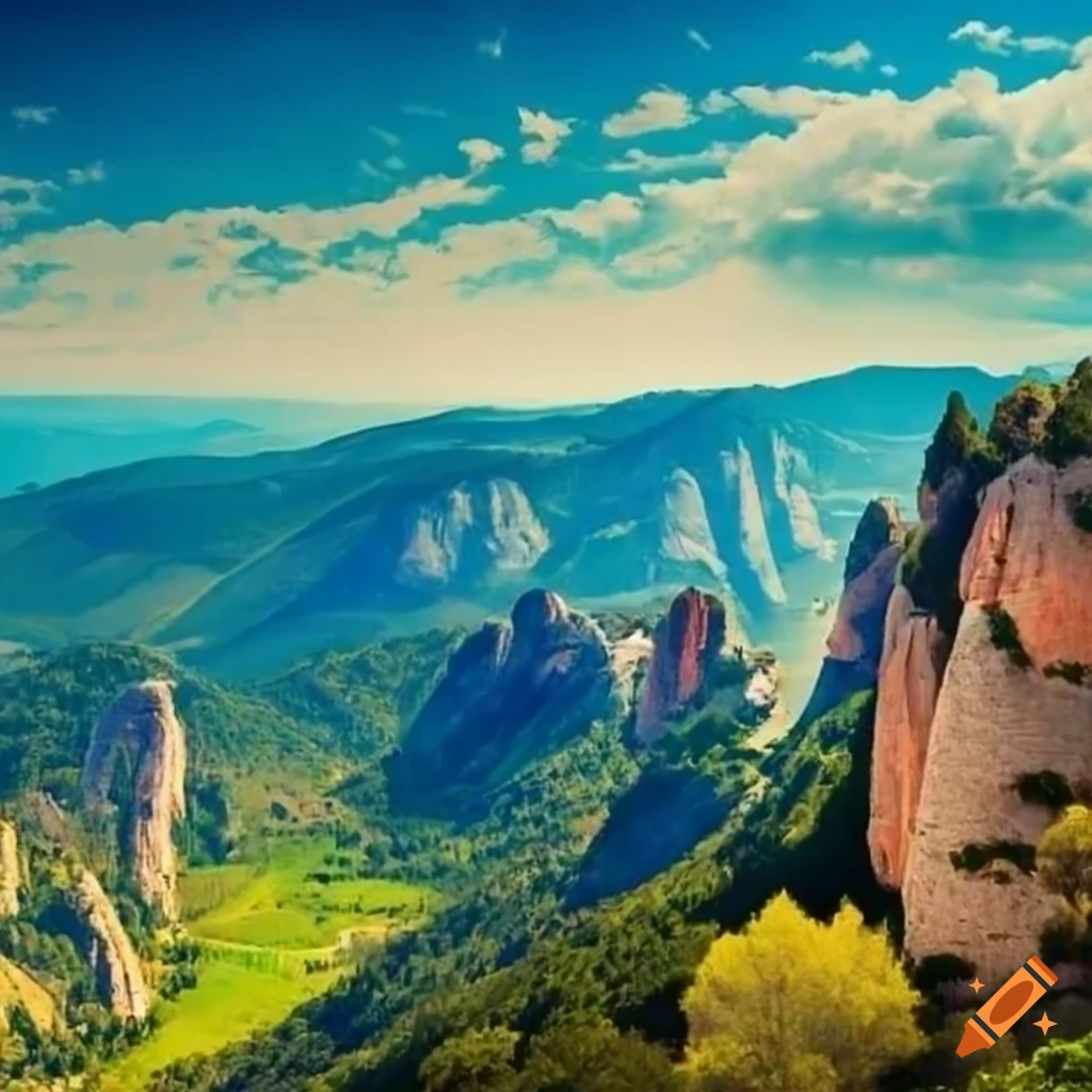 Catalan landscape with montserrat mountains on Craiyon