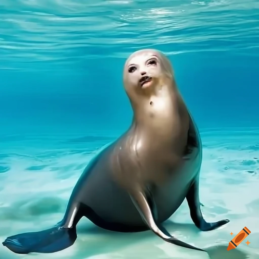 Actress transforming into a rubber seal with human face at the beach on ...