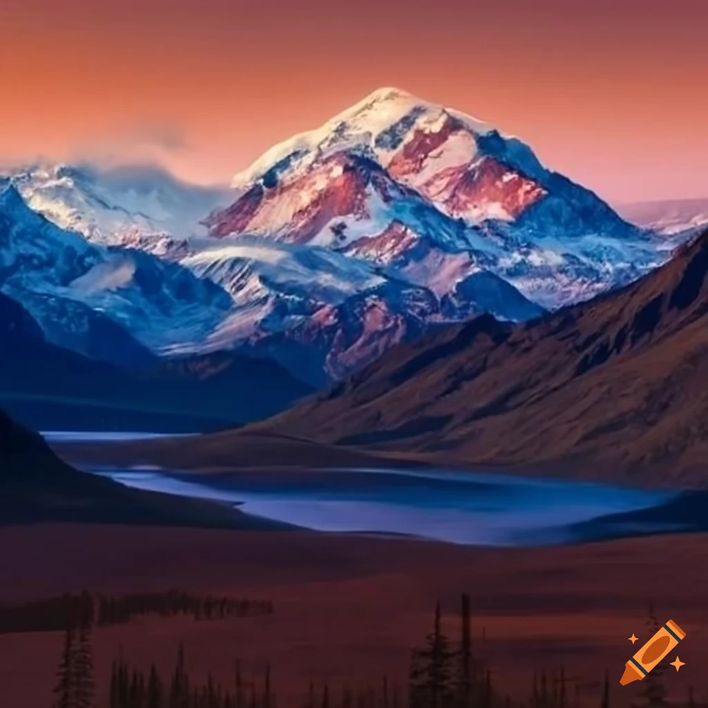 Mount denali type mountain wilderness landscape on Craiyon