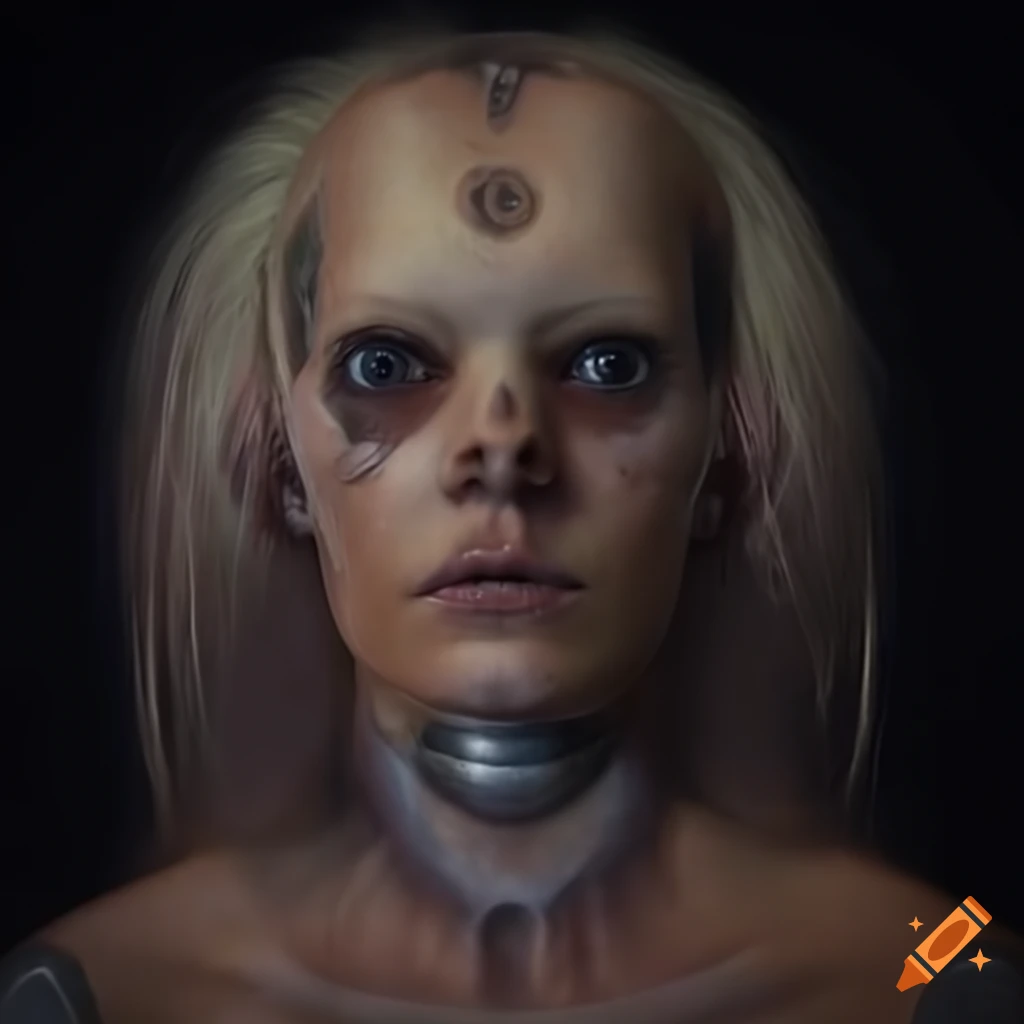 Close-up of high detailed and sharp front-facing portrait view on Craiyon