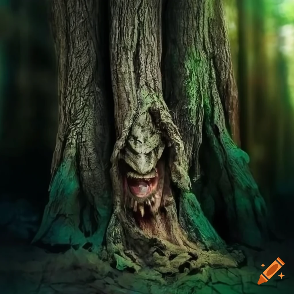 Rotten tree monster sculpture made from tree bark on Craiyon