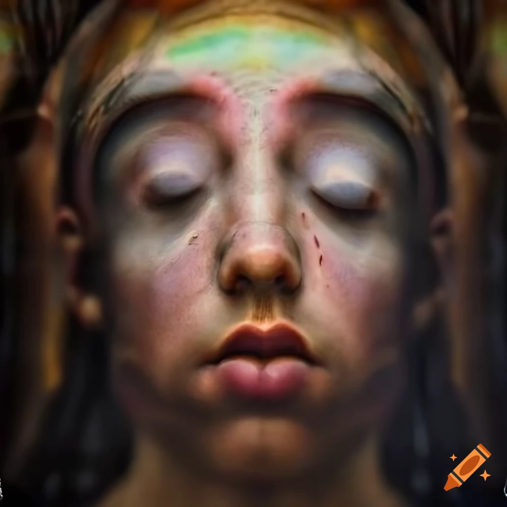 Hyper realistic closeup portrait view of a front-facing full body on ...