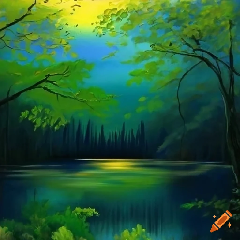 Clair basler oil painting scenery of forest lake in spring on Craiyon