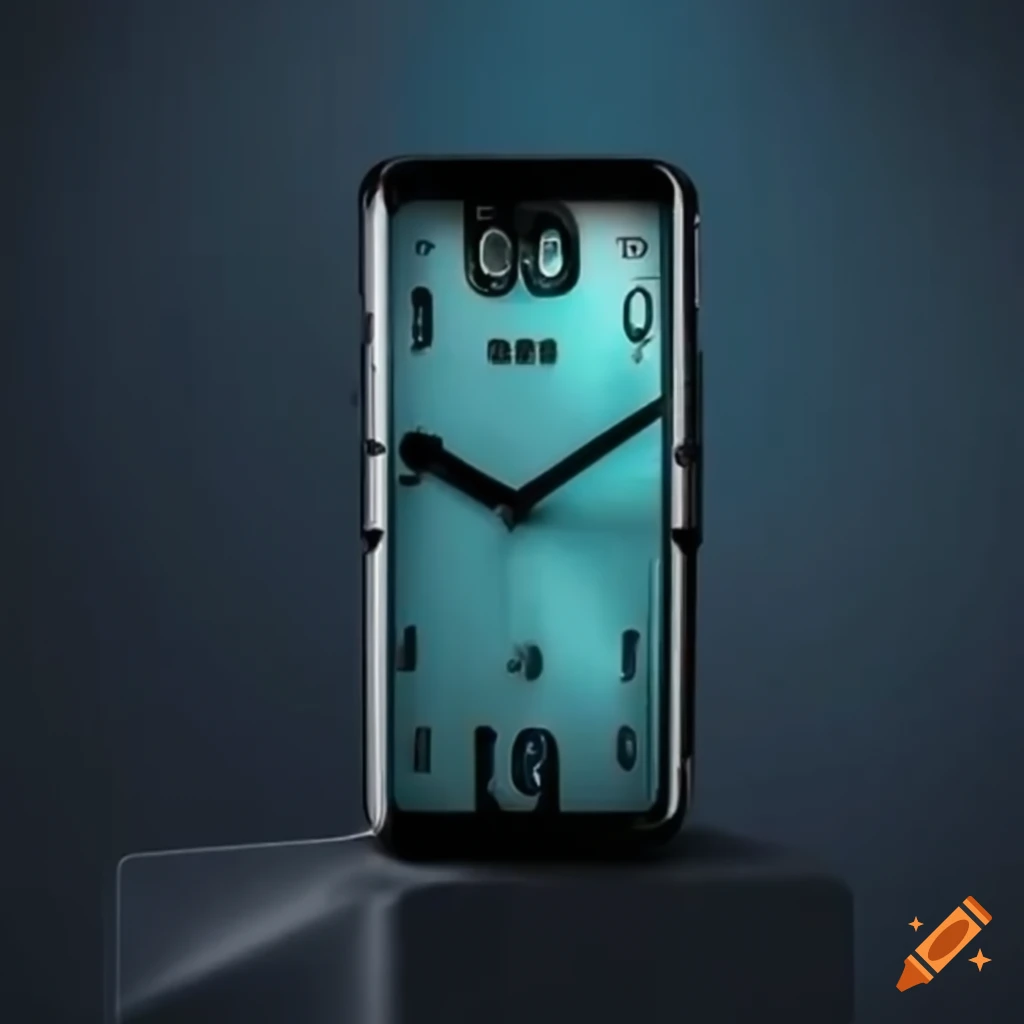 Clock shown on a phone screen on Craiyon