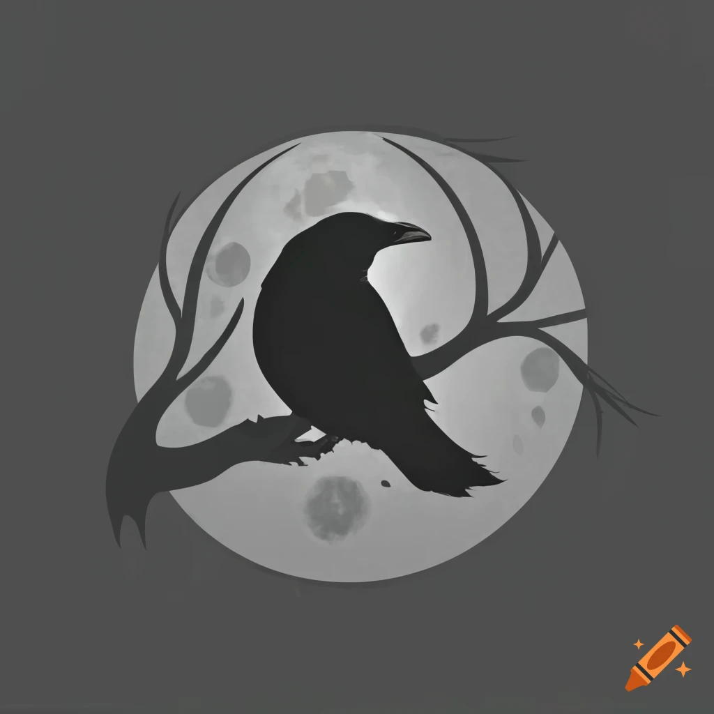 High contrast black and white crow-shaped logo design against the moon ...