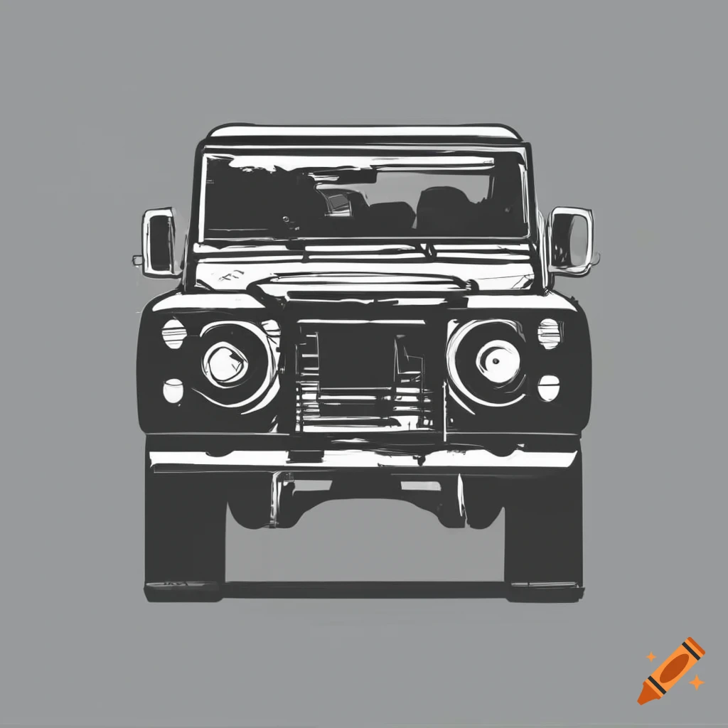 Silhouette sketch of a rugged offroad classic land rover defender in ...