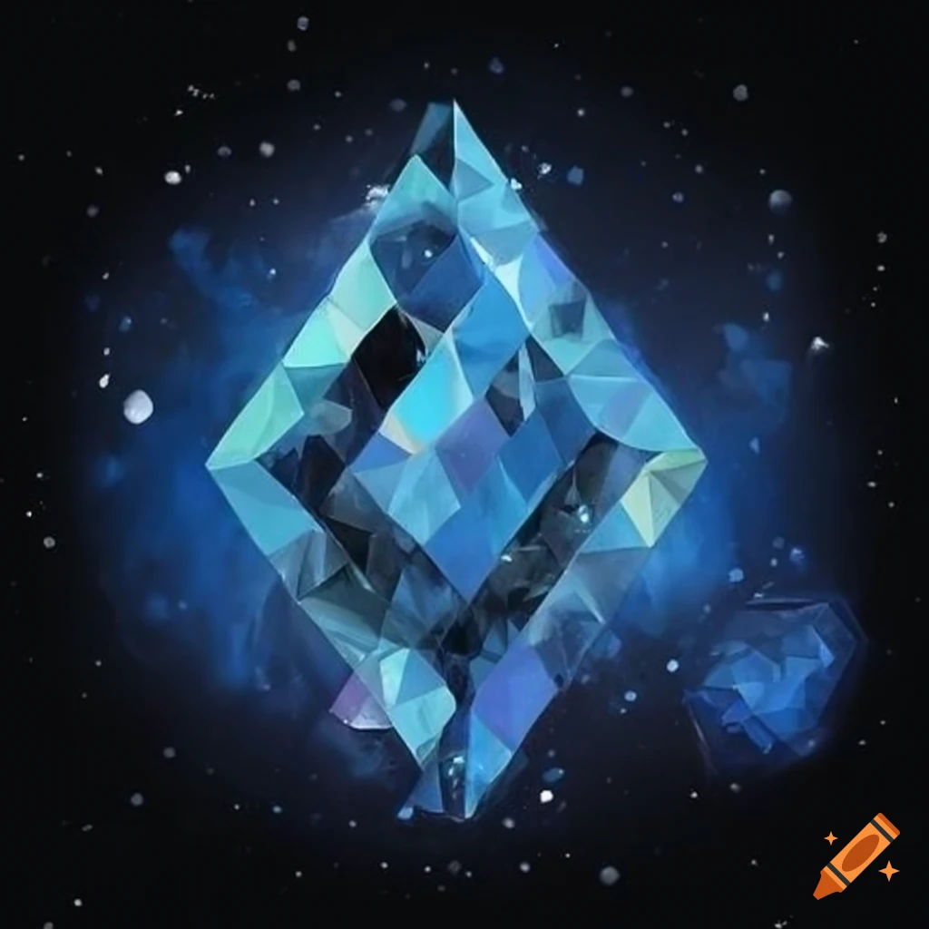Three large rhombus crystals surrounded by black and blue nebulus on ...