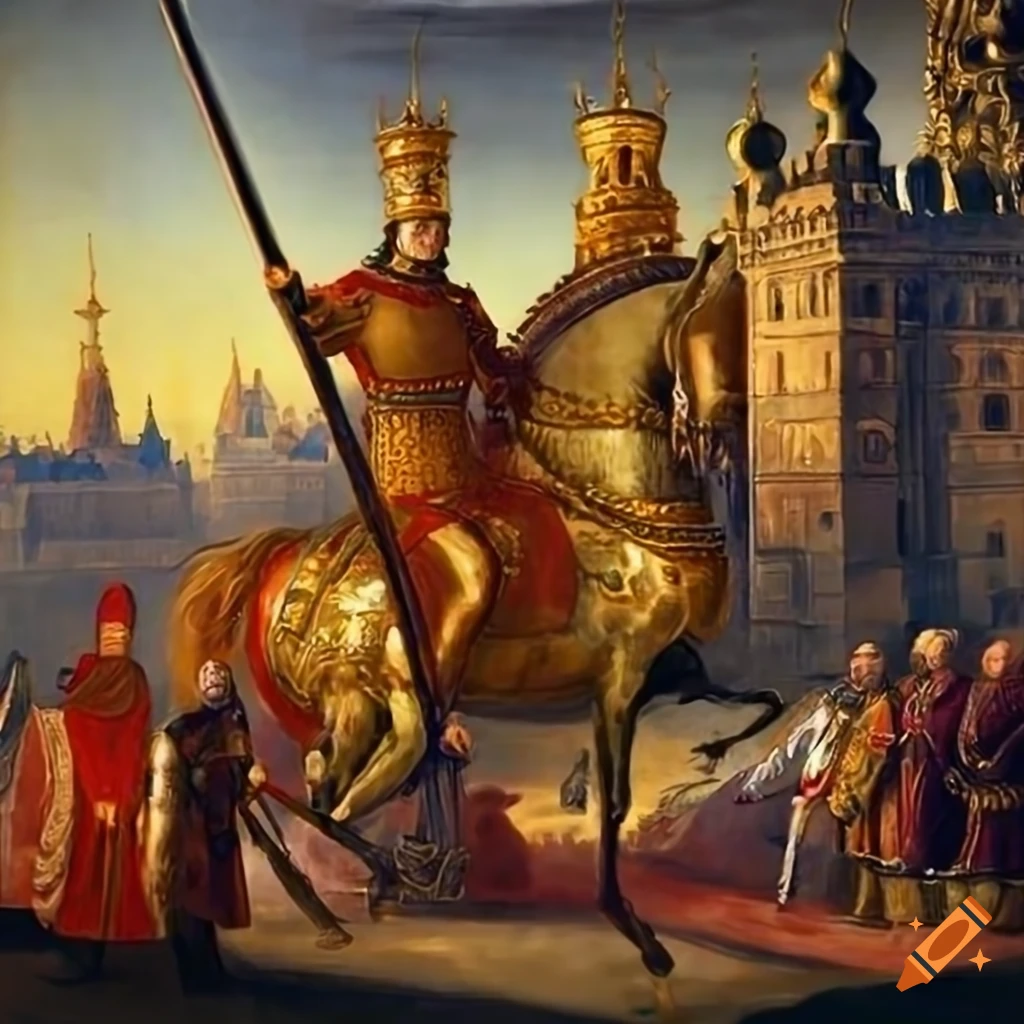 Historical painting of king of rus entering a conquered city on ...