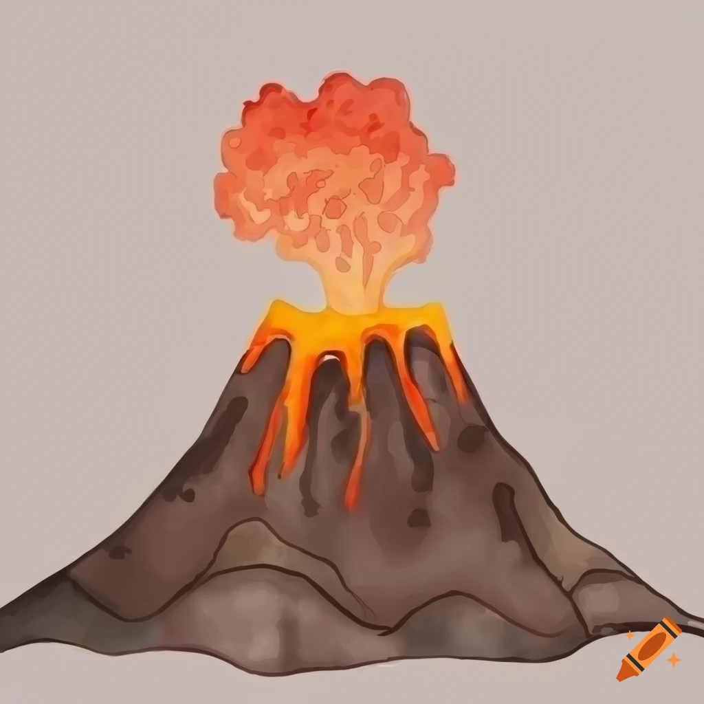 Smiling volcano watercolor clipart on solid background on Craiyon