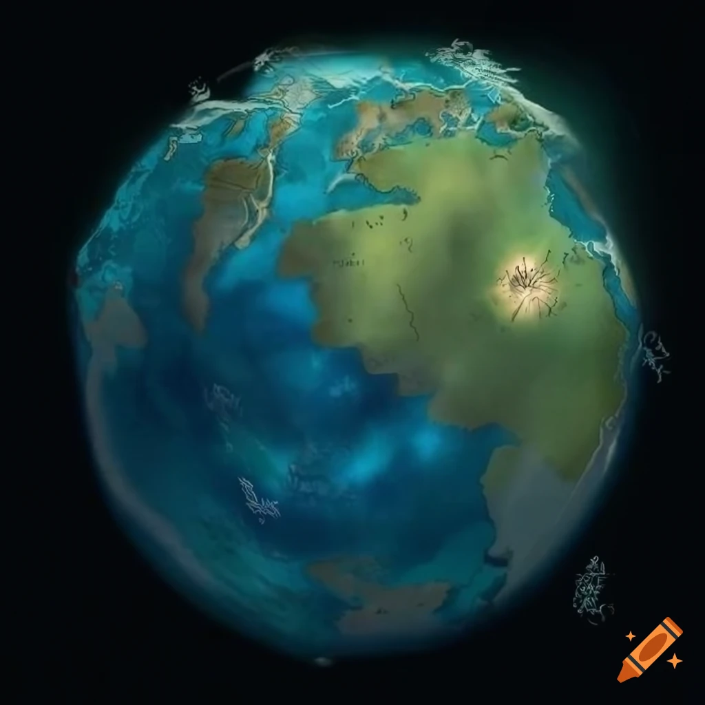 Map showing three continents in a fantasy world without names on Craiyon