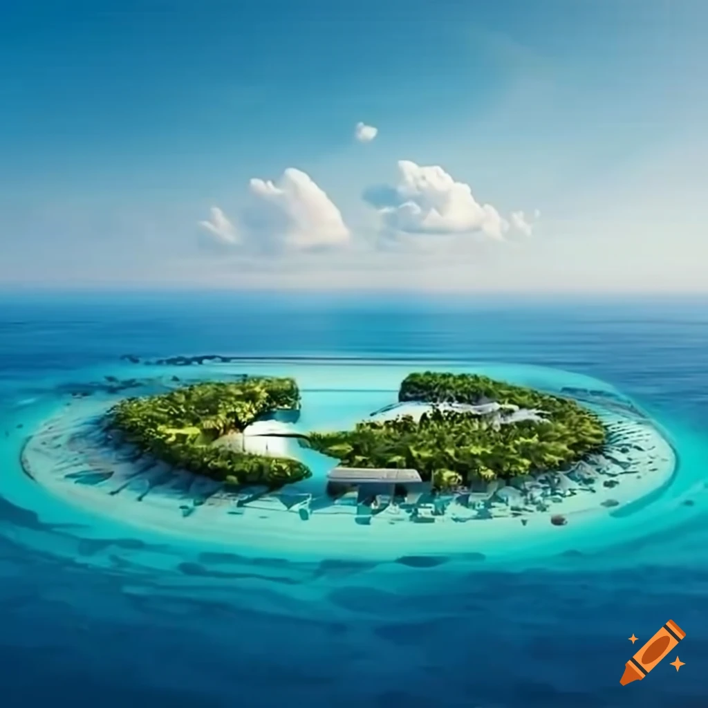 Modern and futuristic maldives resort island concept with towering ...
