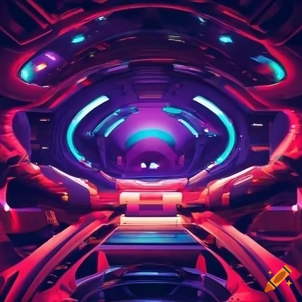 Futuristic spaceship with vibrant colors and beautiful galactic views ...