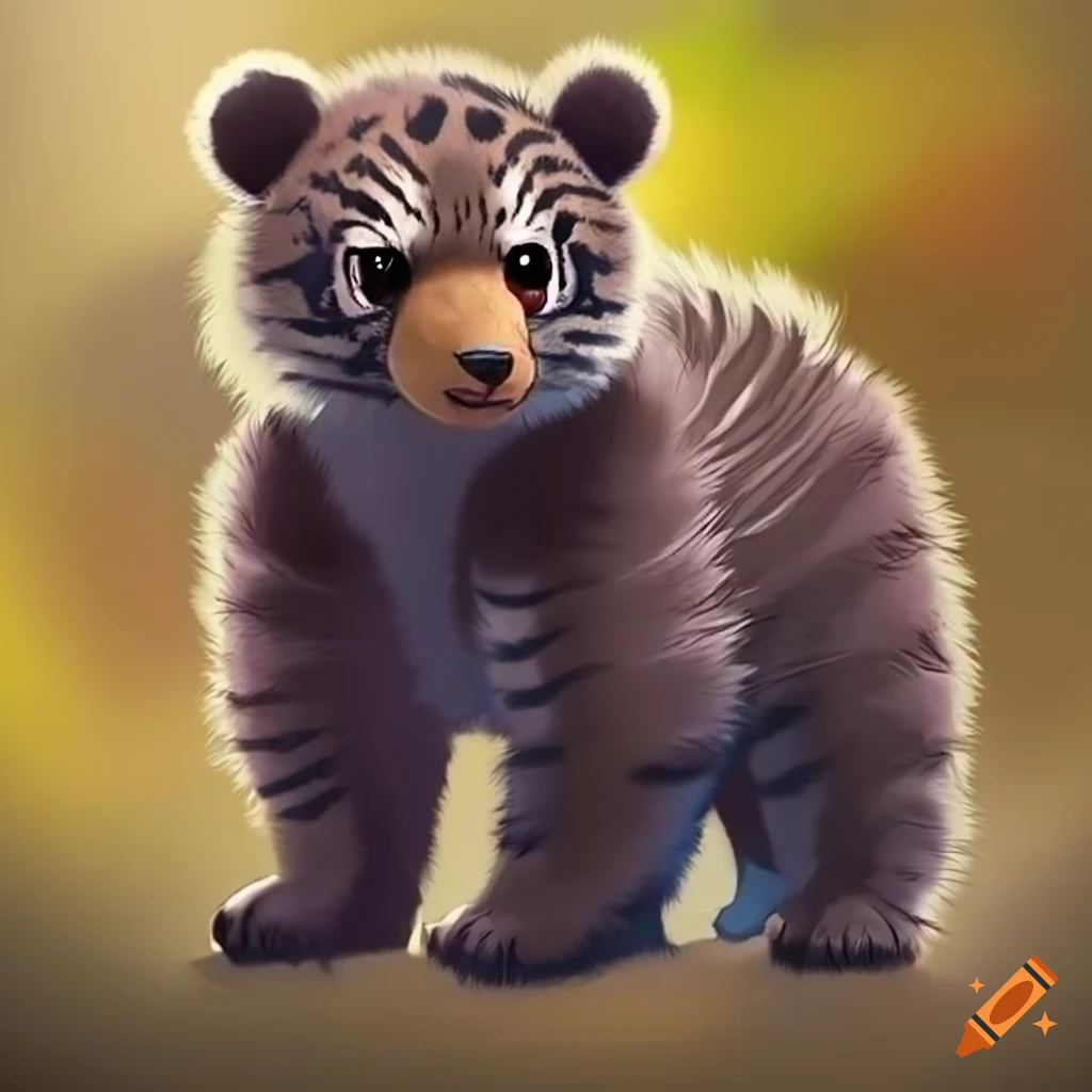 Playful bear cub pokémon with fluffy fur inspired by the siberian tiger ...