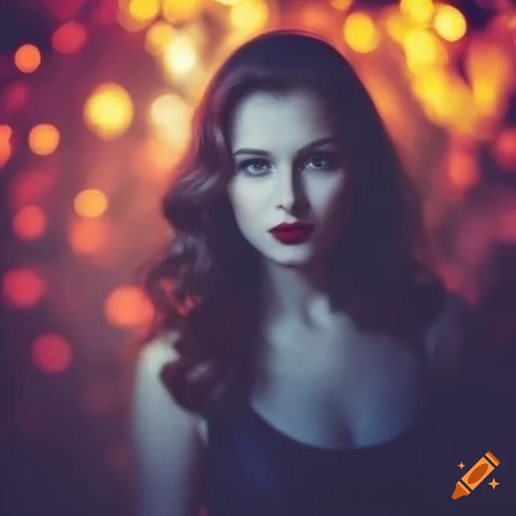 Portrait of a young woman with intense gaze and extravagant fashion, 60 ...