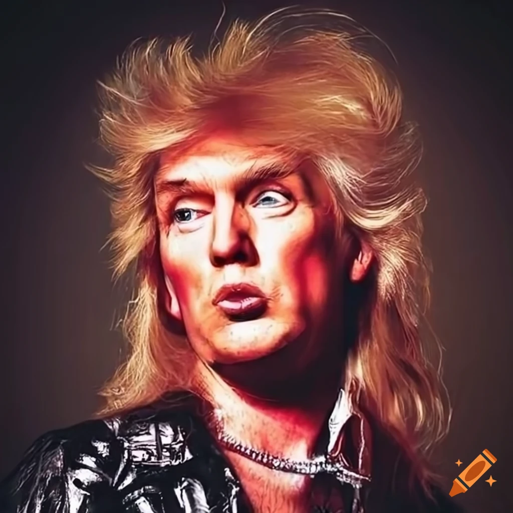 Satirical depiction of donald trump as an 80's rockstar on Craiyon