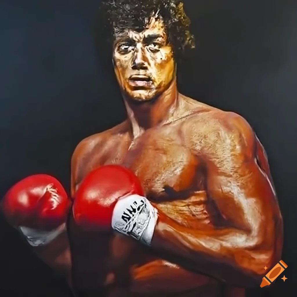 Painting of a boxer resembling sam darnold in rocky balboa style on Craiyon