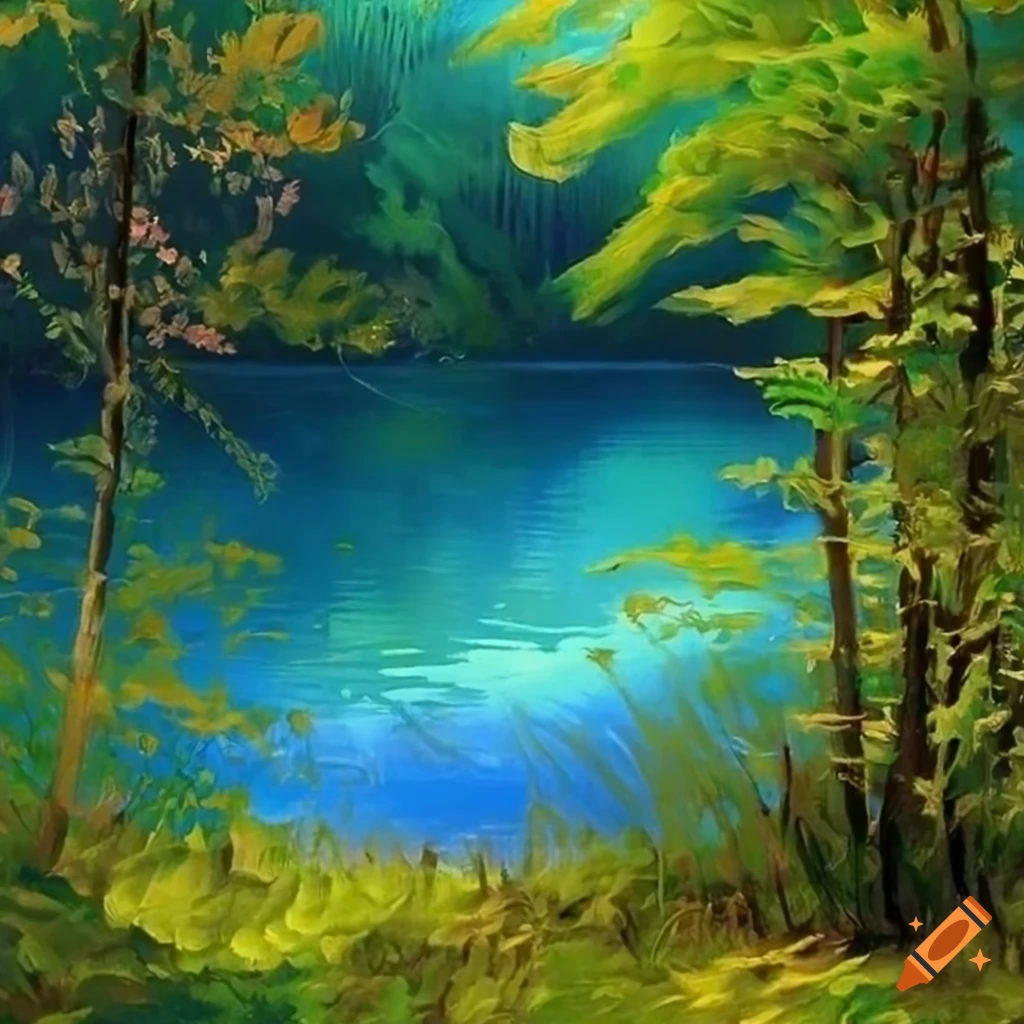 Clair basler oil painting of a forest lake in spring on Craiyon