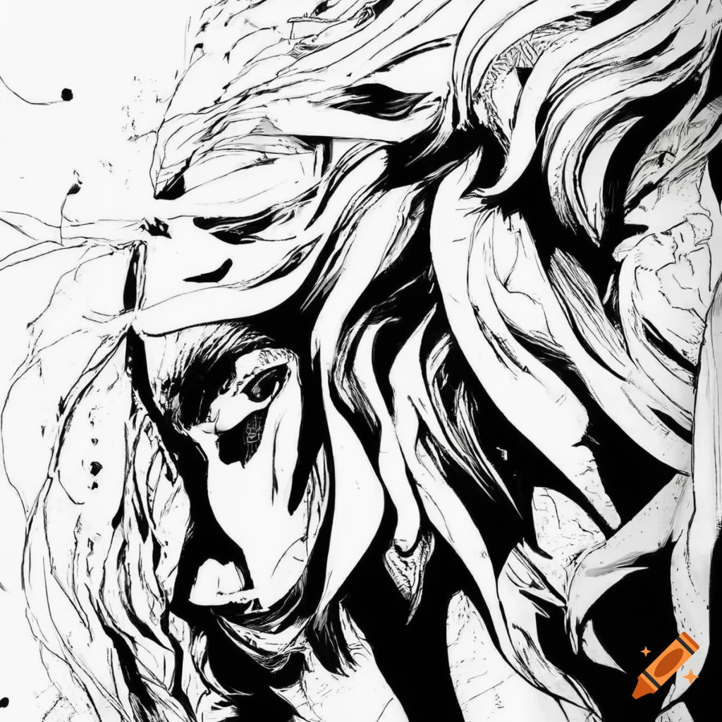 Black and white highly detailed manga panel with sharp outlines on Craiyon