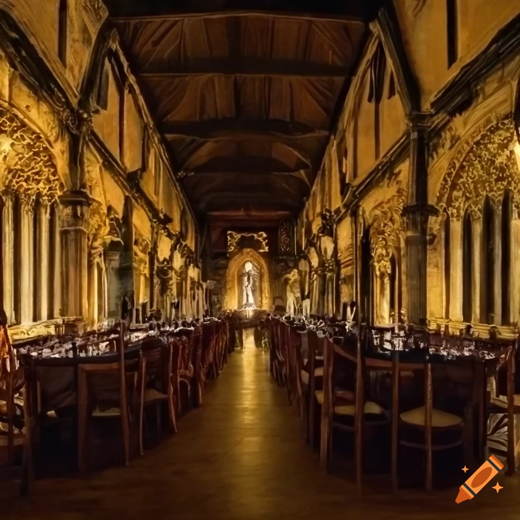 Medieval banquet hall with candlelight at night on Craiyon